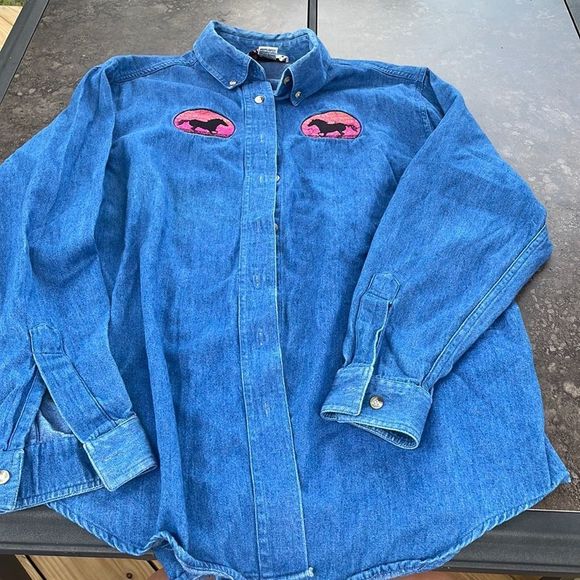 Crazy Cowgirl | Tops | Vintage Crazy Cowgirl Blue Jean Button Down ...